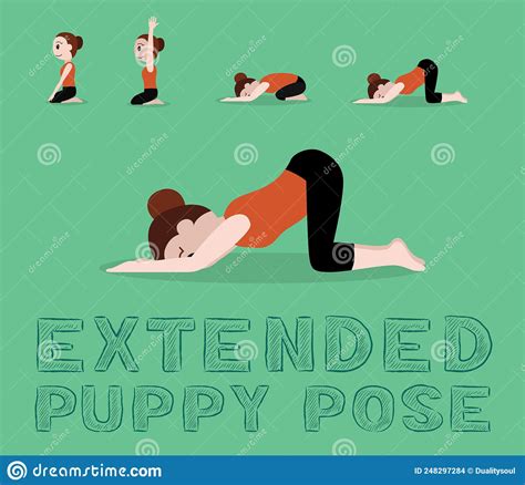 Yoga Tutorial Extended Puppy Pose Cartoon Vector Illustration Stock