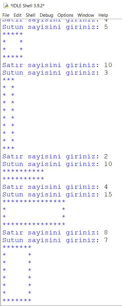 Yıldız Karakteri Kullanarak Dikdörtgen çizdirme Python Birkan