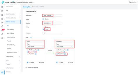how to configure ipv6 access control on omada gateway tp link