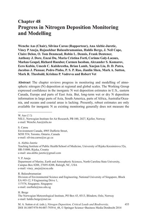 Pdf Progress In Nitrogen Deposition Monitoring And Modelling