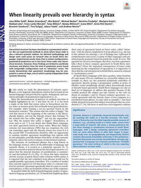 Pdf When Linearity Prevails Over Hierarchy In Syntax · Dent Variable