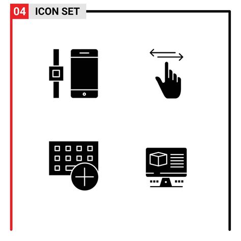Set Of 4 Commercial Solid Glyphs Pack For Connect Computers Finger Left Gadget Editable Vector
