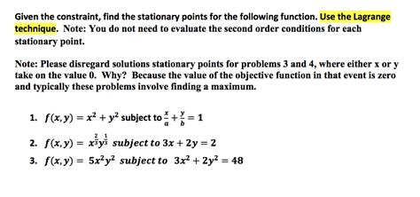 Solved Given The Constraint Find The Stationary Points For Chegg