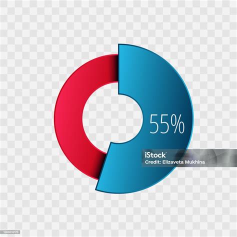 투명하게 격리된 55 원형 차트 백분율 벡터 기호 인포그래픽 블루 레드 그라데이션 아이콘 비즈니스 금융 웹 디자인 다운로드 진행 상황을 위한 서클 사인 0명에 대한 스톡