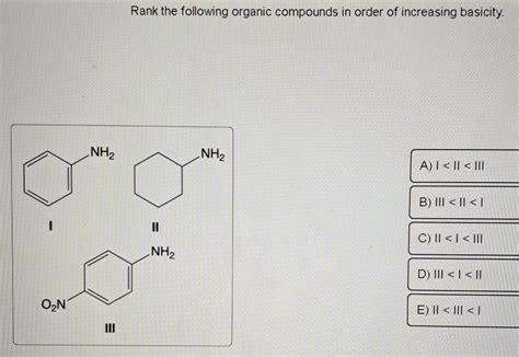Solved Rank The Following Organic Compounds In Order Of