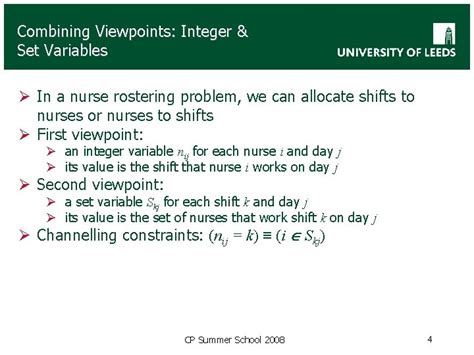 Modelling For Constraint Programming Barbara Smith 4 Combining