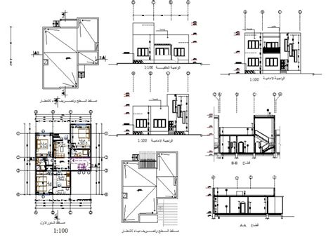 Plan Elevation And Sectional Of Housing Structure 2d View Cad Construction Block Autocad File