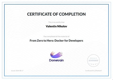 Valentin Nikolov On Linkedin I Have Finished A Course In Docker By Dometrain