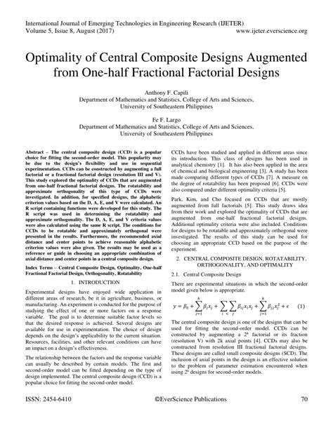 Pdf Optimality Of Central Composite Designs Augmented From One Half
