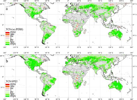 Spatial Correlation Patterns Between A Tci And Sc Pdsi And B Tci