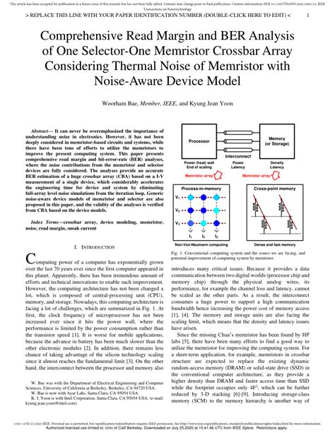 Pdf Comprehensive Read Margin And Ber Analysis Of One Selector One Memristor Crossbar Array