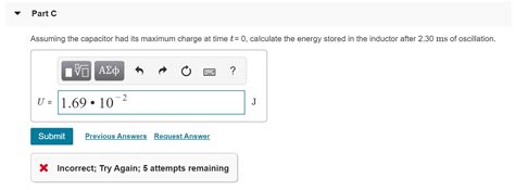 Solved Part A An L C Circuit Containing An 90 0 Mh Inductor