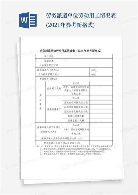 劳务派遣单位劳动用工情况表 2021年参考新格式 Word模板下载 编号qdbyynrv 熊猫办公