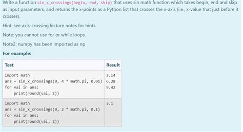 solved write a function sin x crossings begin end skip