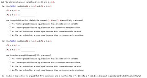 solved let y be a binomial random variable with n 10 and p
