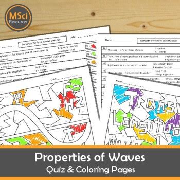 Properties Of Waves Coloring Quiz Review Worksheets Activity Physics Lesson