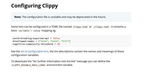 Document Lint Configuration Values In Clippy S Book Issue Rust Lang Rust Clippy GitHub