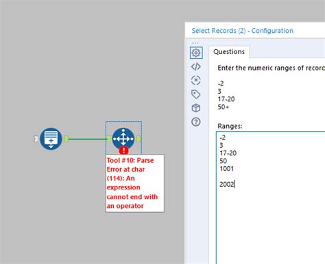 Solved Select Records Tool Parse Error Alteryx Community