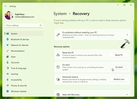 Downgrade Or Go Back To Earlier Build In Windows 11
