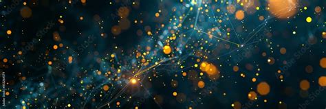 Tech Inspired Background With Dark Blue Web Lines And Bright Yellow Particles Offering A Modern