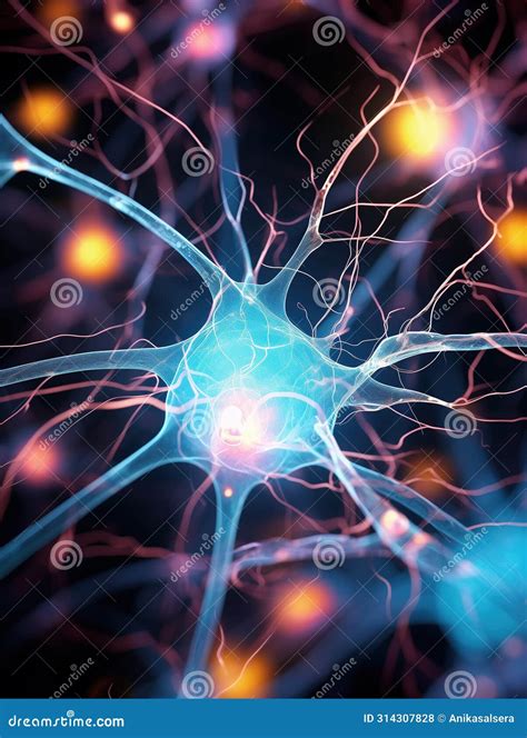 Close Up Of Activated Glowing Neurons Firing In The Brain Detailed Representation Of Neural