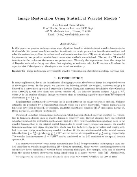 Pdf Image Restoration Using Statistical Wavelet Models