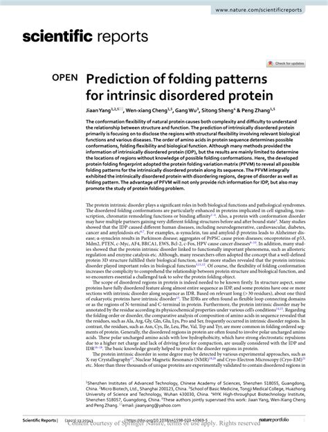 Pdf Prediction Of Folding Patterns For Intrinsic Disordered Protein