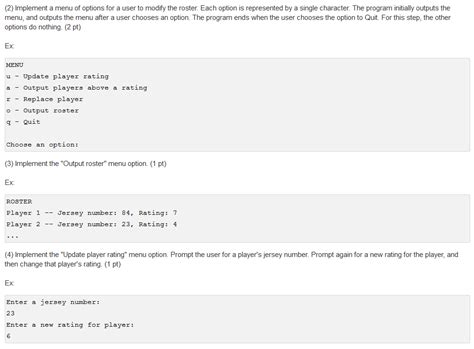 Solved Implement A Menu Of Options For A User To Modify Chegg