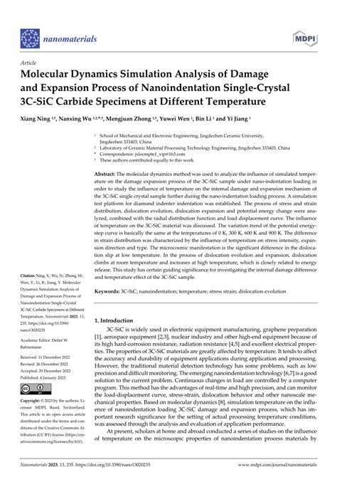 Pdf Molecular Dynamics Simulation Analysis Of Damage And Expansion Process Of Nanoindentation