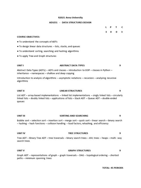 Ad3251 Data Structures Design Pdf Algorithms Algorithms And Data