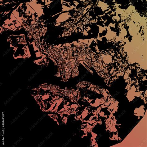 Hong Kong China Chn Urban Vector Megacity Map With Parks Rail And Roads Highways