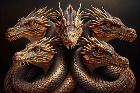 그리스 신화의 히드라 머리가 많은 야수 생성 Ai 프리미엄 사진