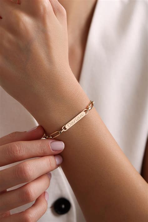 14k Gold Id Bracelet Solid Gold Personalized Bracelet Womens Paper