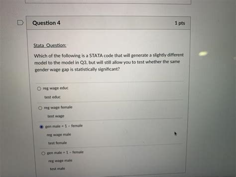 Solved Question 2 1 Pts Stata Question One Of The Variables Chegg Com