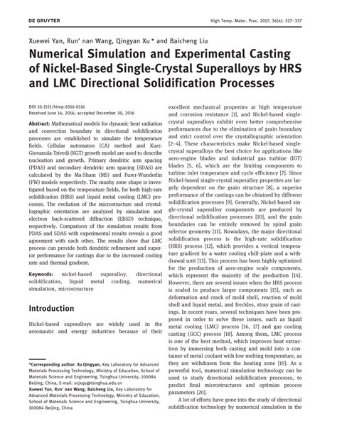 Pdf Numerical Simulation And Experimental Casting Of Nickel Based