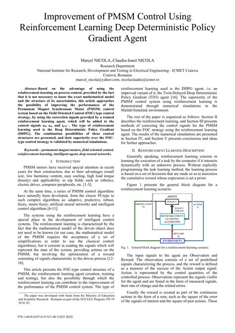 Pdf Improvement Of Pmsm Control Using Reinforcement Learning Deep Deterministic Policy