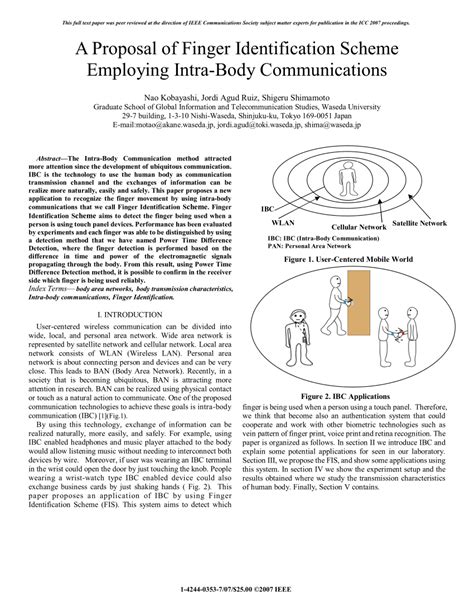 Pdf A Proposal Of Finger Identification Scheme Employing Intra Body Communications