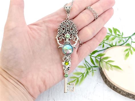 Skeleton Key Necklace Sacred Grove Yggdrasil Tree Of Life Crystal