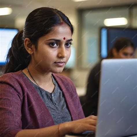 Businesswoman Sitting At Her Desk Navigating The Internet On A Laptop