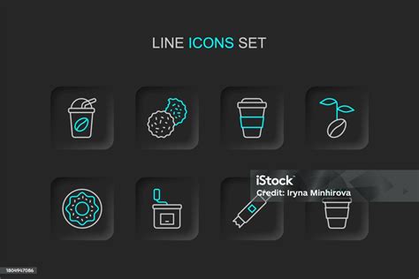 라인 커피 컵 슈가 스틱 패킷 수동 커피 그라인더 도넛 원두 쿠키 또는 비스킷 및 아이스 아이콘을 설정합니다 벡터 0명에 대한 스톡 벡터 아트 및 기타 이미지 Istock