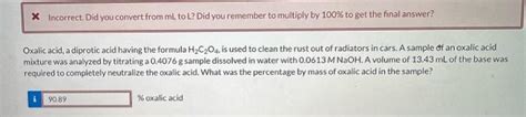 Solved X Incorrect Did You Convert From ML To L Did You Chegg Com