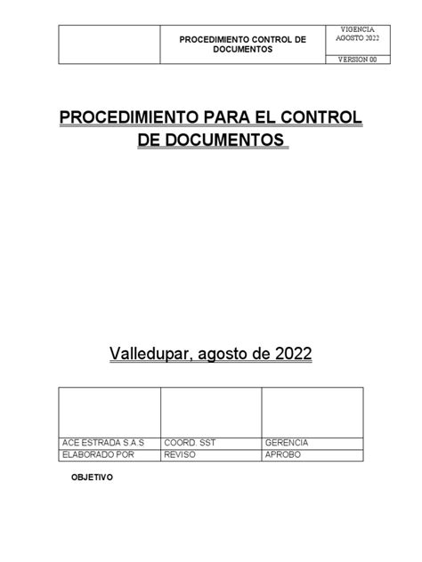 Procedimiento Para El Control De Documentos Pdf Documento