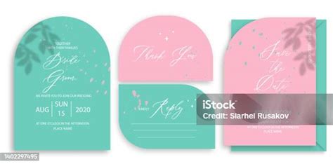 Template Undangan Pernikahan Lengkung Modern Bentuk Lengkung Dengan Bayangan Daun Tropis Dan