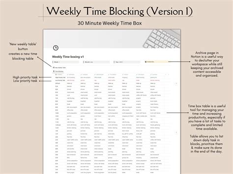 Weekly Time Blocking Planner Notion Template 30 Minute And 1 Hour Timeboxing Productivity Notion