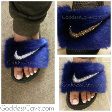 Fur Nike Slides With Rhinestones Etsy Fluffy Shoes Outfit Shoes