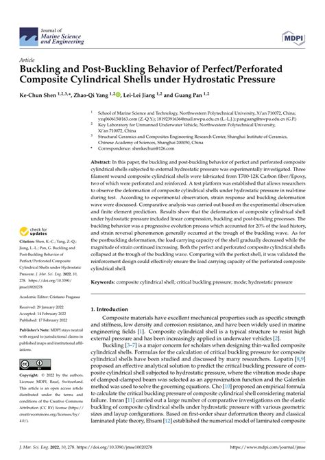 Pdf Buckling And Post Buckling Behavior Of Perfectperforated Composite Cylindrical Shells