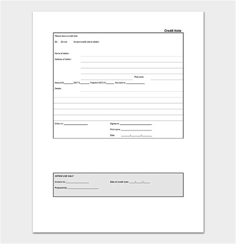 Credit Note Template Samples For Word Excel PDF Format