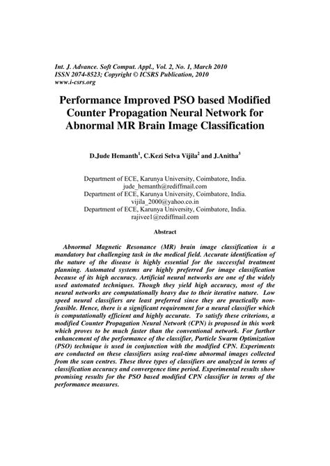 Pdf Performance Improved Pso Based Modified Counter Propagation