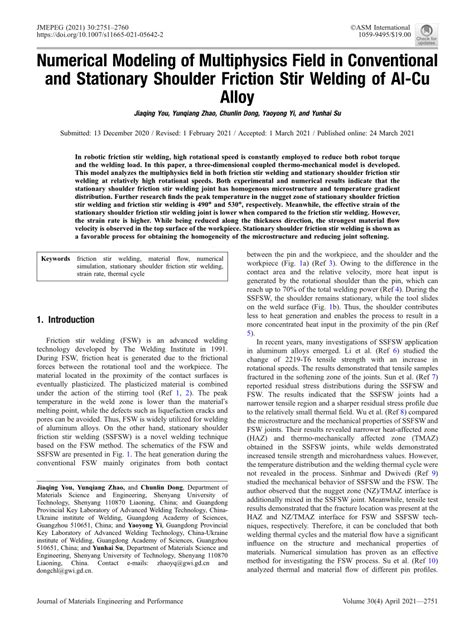 Pdf Numerical Modeling Of Multiphysics Field In Conventional And Stationary Shoulder Friction