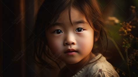 Little Asian Girls Eyes Are Staring Deep Into The Camera Lens Eyes